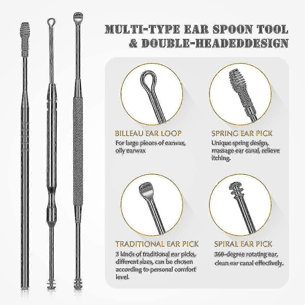 Fong Fong Ear Wax Removal Kit - Ear Pick Tools Stainless Steel 6 In 1 ...