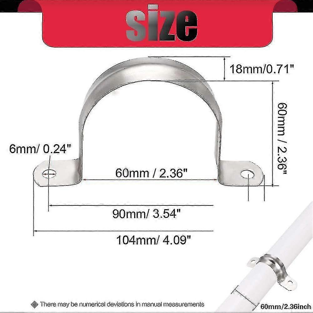 15 Pcs 60mm Pipe Clamp 304 Stainless Steel U Type Pipe Clamp Fixing ...