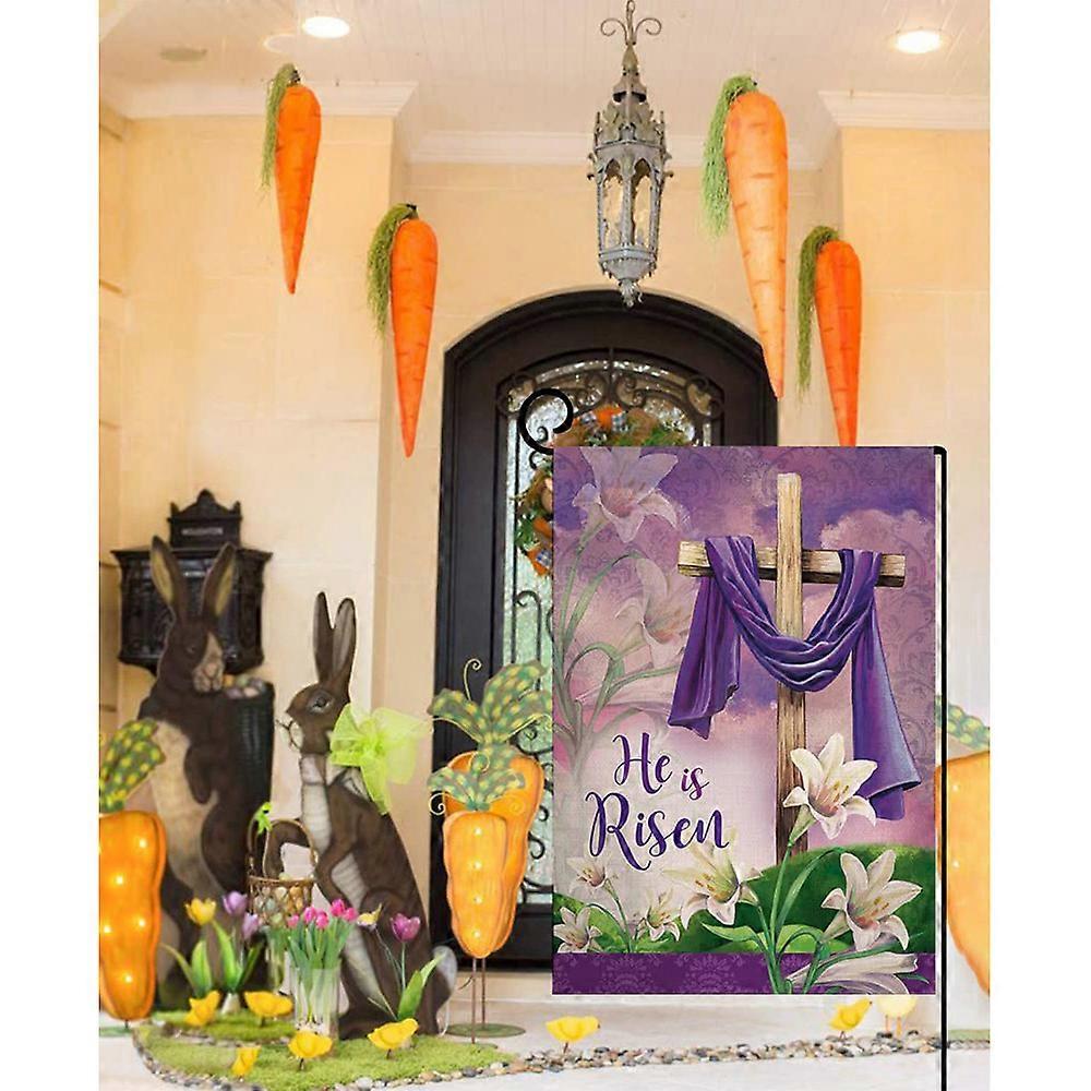 He is Risen Spring Easter Cross Print Garden Flag Vertical Double Sided ...