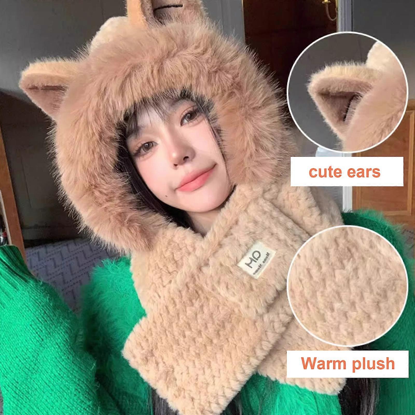 2-In-1 Hat and Scarf, Fox Scarf Bucket Hat Winter Hat Women, Fox Hat ...