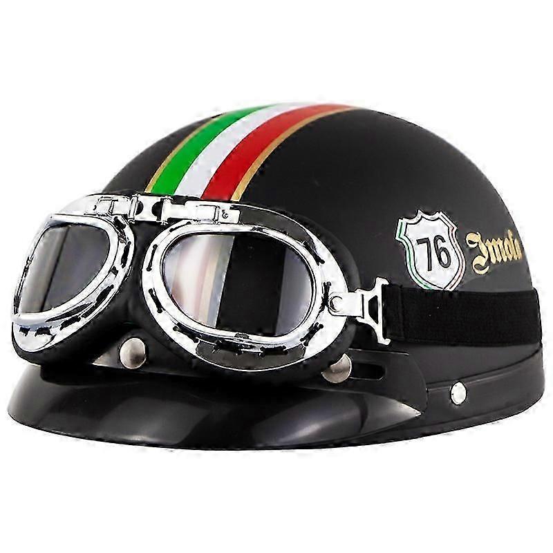 DOT Approved Half Helmet Vintage Leather Motorcycle Half Helmet With Goggles - Retro Cruiser ...