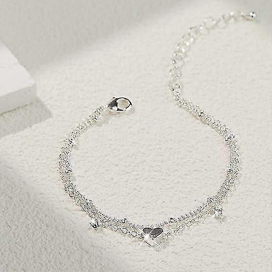 Sterling Silver Anklet Bracelets, 925 Sliver PlatedCharm Dainty Layer ...