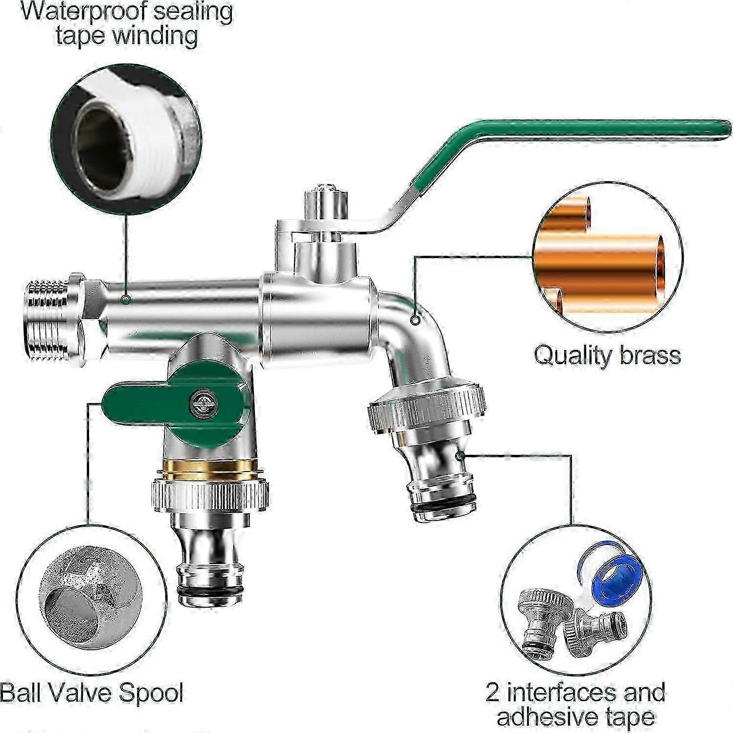 Double Garden Faucet, brass exterior faucet, faucet with double 3/4 ...