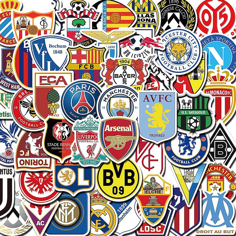 (C)50Pcs Stickers, Football Club Sticker Packs, Waterproof Vinyl World ...