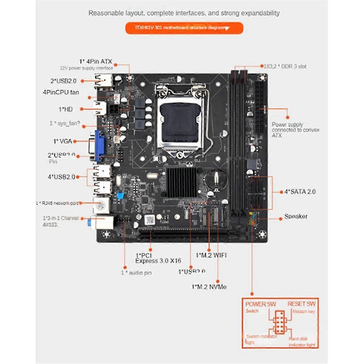 Itx H61 Desktop Motherboard +i3-3220 Cpu Lga 1155 Support Up To 16gb ...