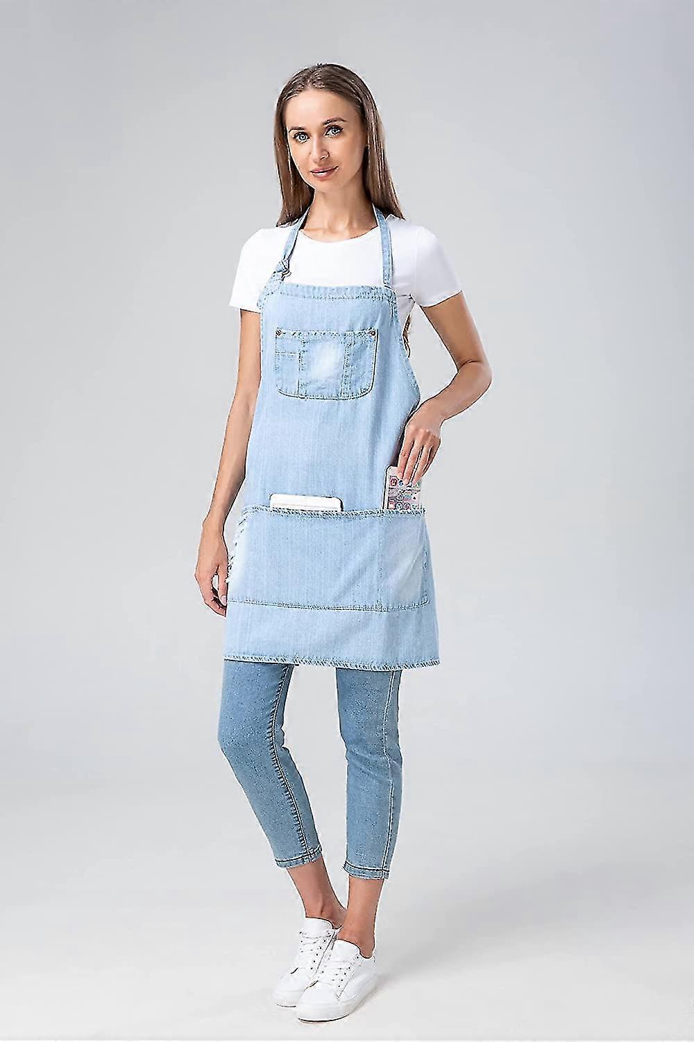 Almi Cotton Denim Apron Adjustable Baking Cooking Apron With Pockets ...