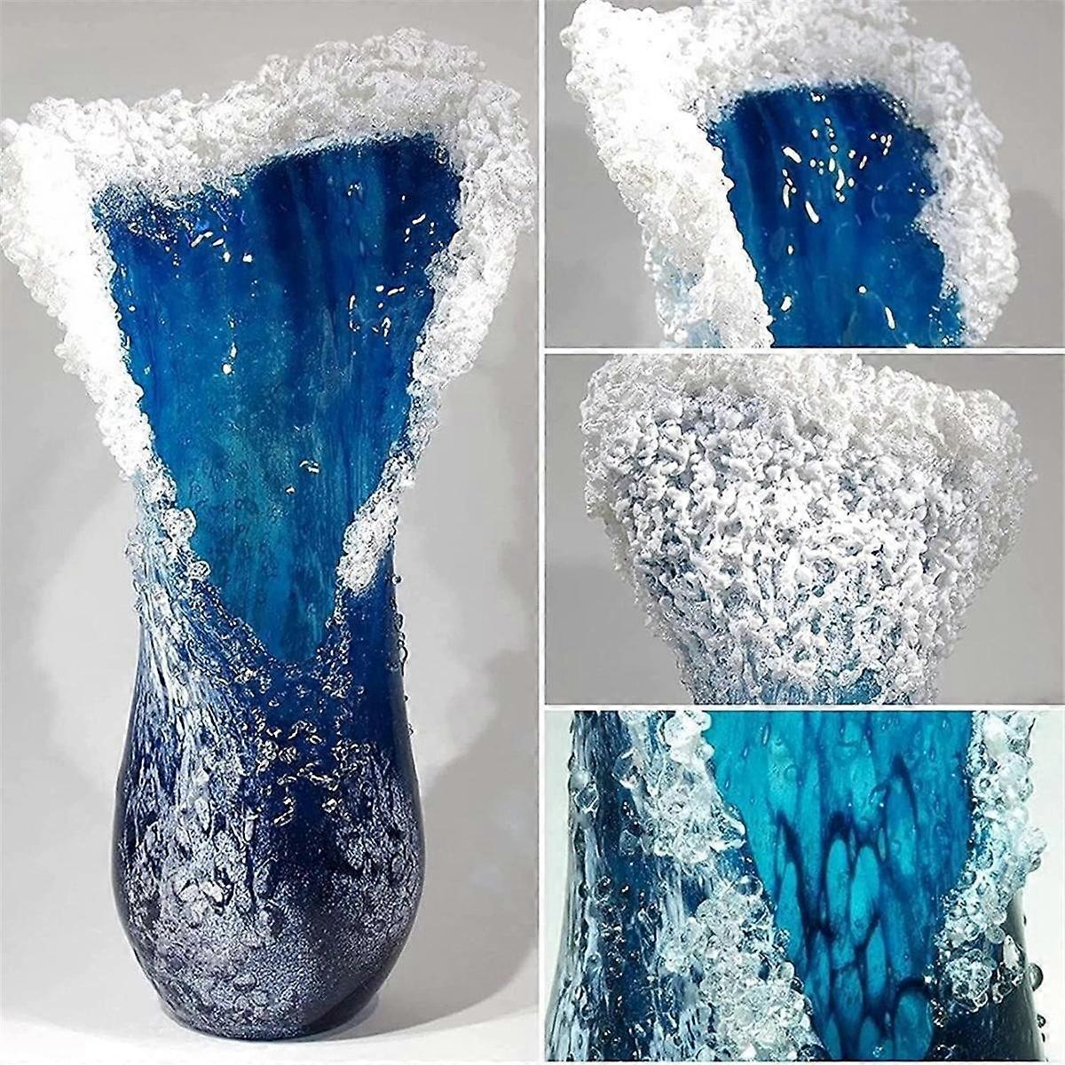 Sea Wave Vase, Wavy Vase Resin Blue Wavy Vase for Office Living Room ...