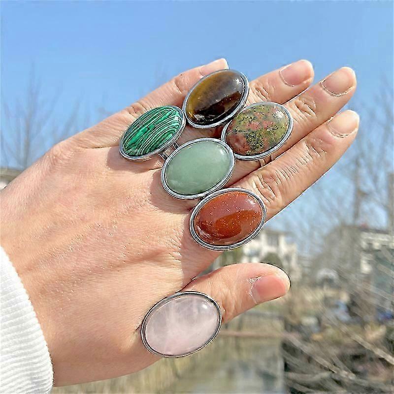 Natural Stone Ring for Women Vintage Silver Color Aventurine Stone ...