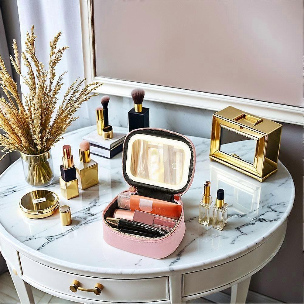 Pink and Black Portable Makeup Mirror Bag with LED Lights USB-C ...