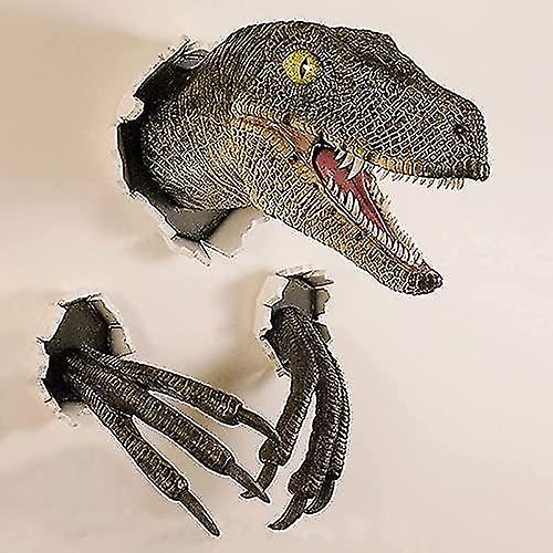 Velociraptor Statue Wall, Wall Mount Dinosaur Head Sculpture, Dinosaur ...