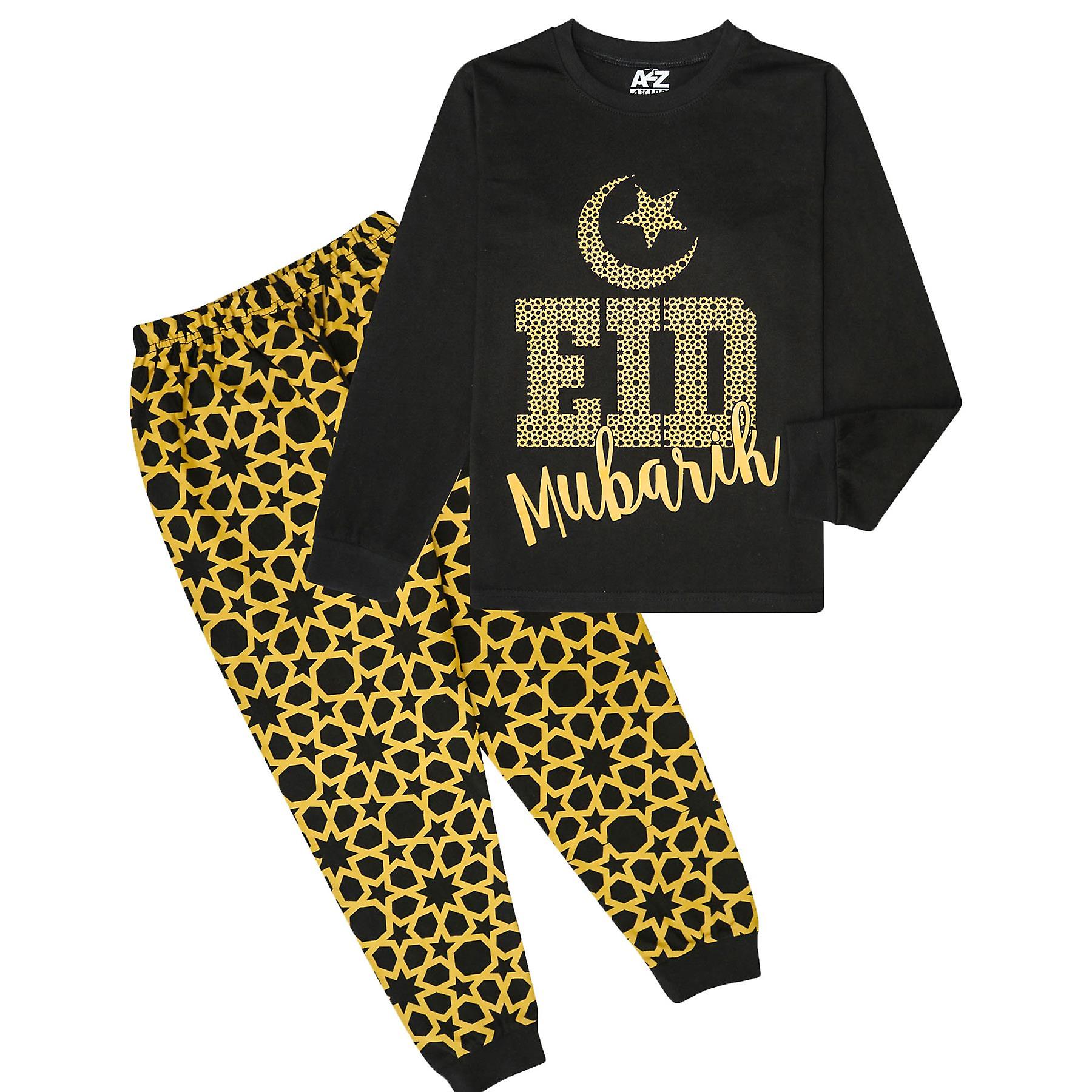 Kids Girls Boys Pyjamas Eid Mubarik Print Lounge Suit Pjs Top Bottom ...