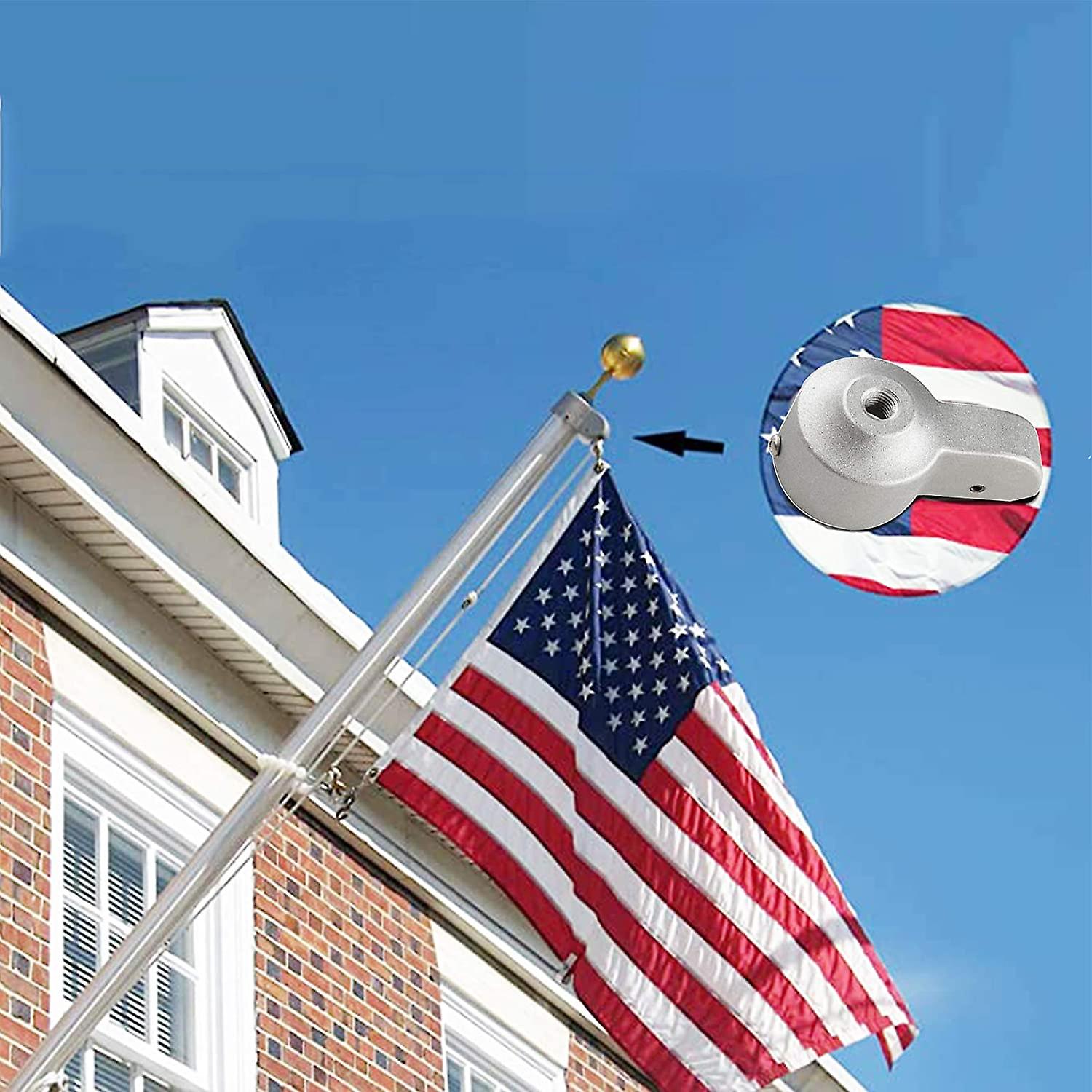 Truck Flag Pole with Nylon Pulley Silver Cast Aluminum Body Stationary ...