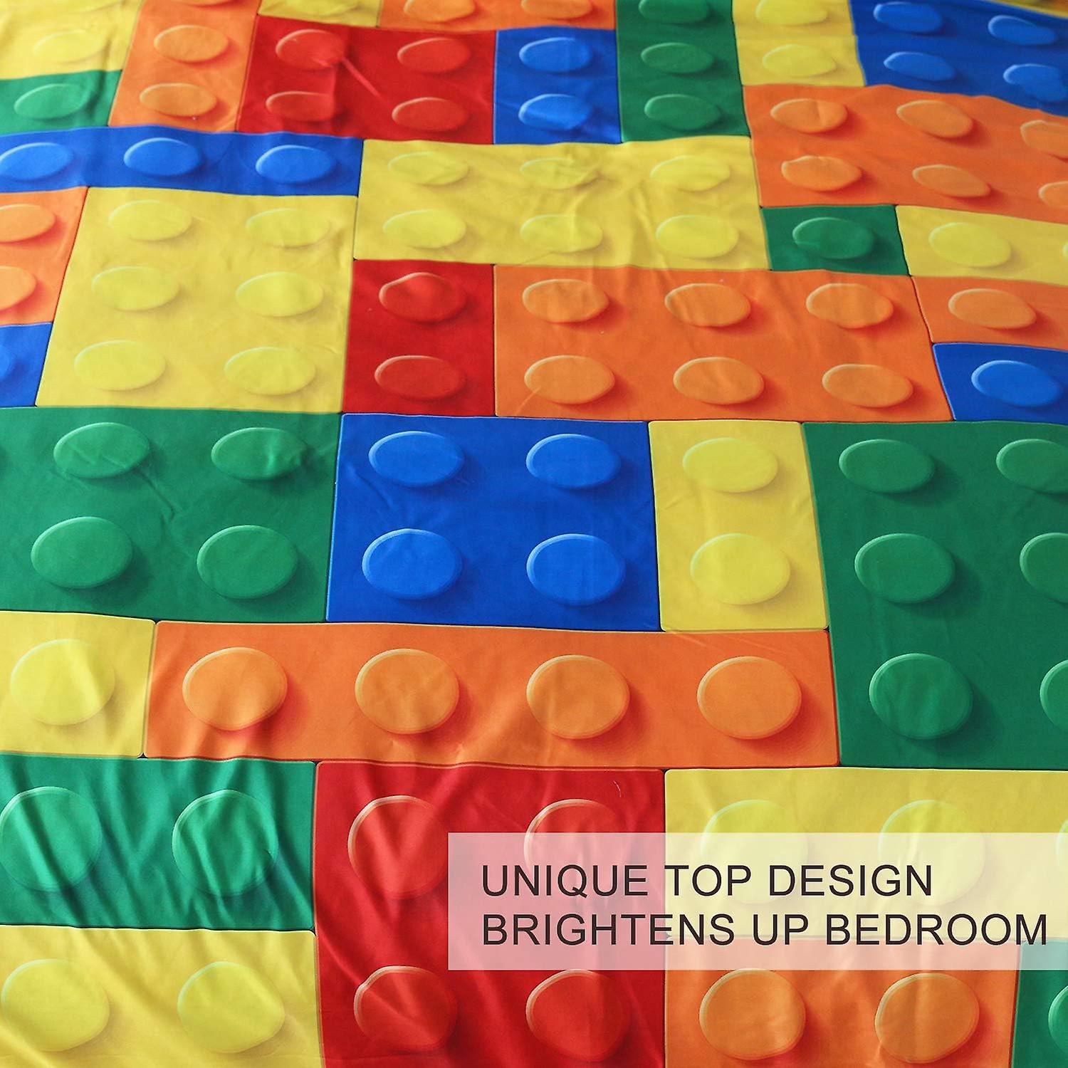 Colorful Toy Bedding Building Blocks Pattern Duvet Cover 3 Pieces Kids ...