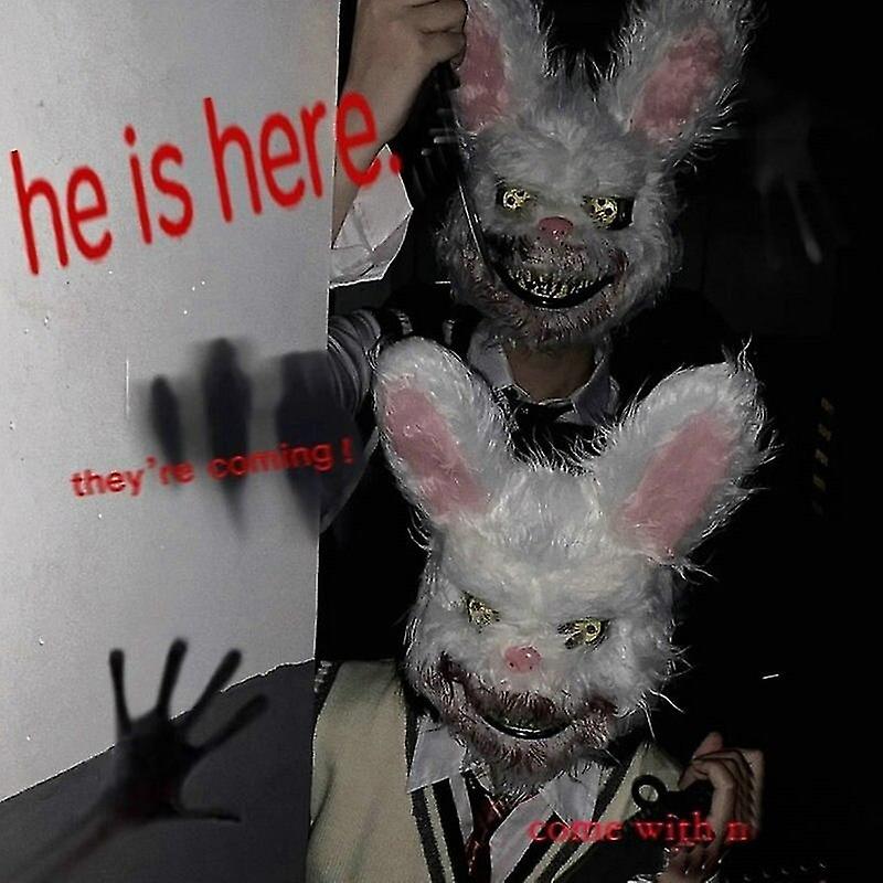 Bloody Plush Bunny Mask Halloween Ghost Festival Mask Realistic Bloody ...