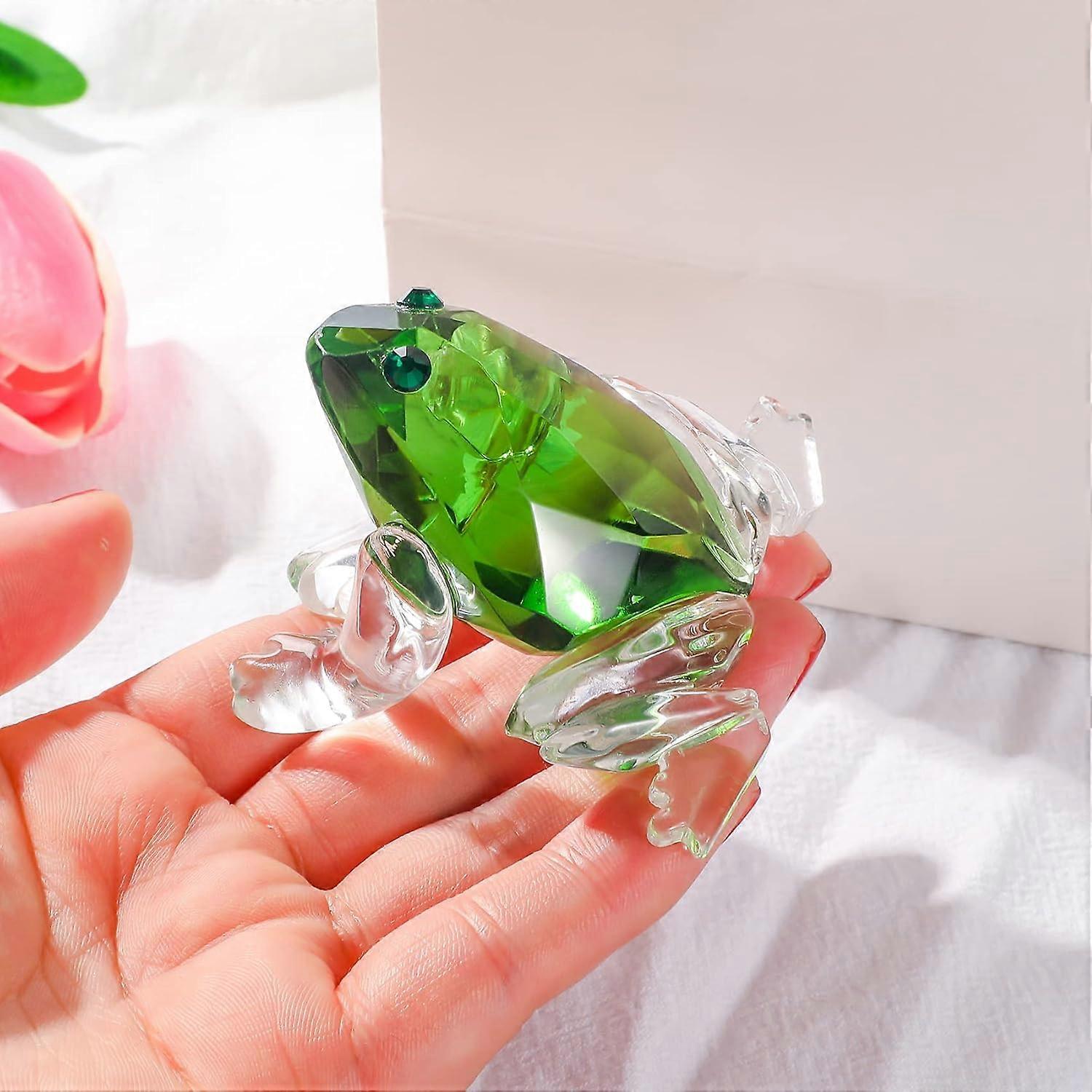 Glass Green Frog Figurine Collectibles Crystal Cute Frog Annimal Gifts ...