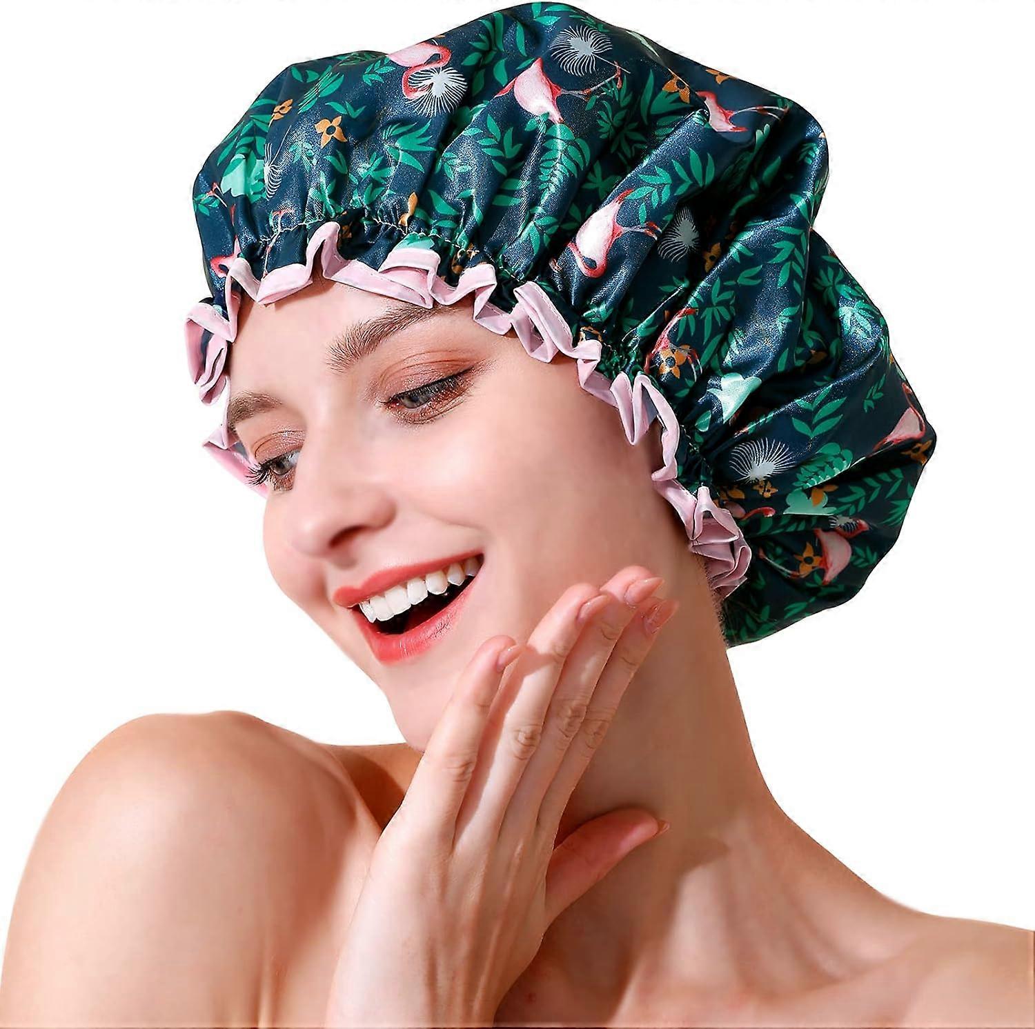 Shower Cap, Reusable Bath Shower Caps for Women Long Hair, , Flamingo ...
