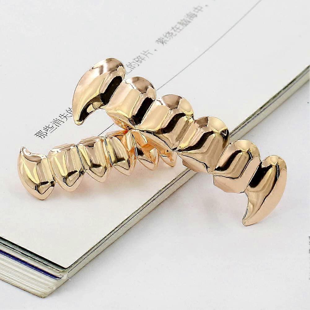18K Gold Silver Plated Hip Hop Vampire Fangs Top Bottom Teeth Grillz ...