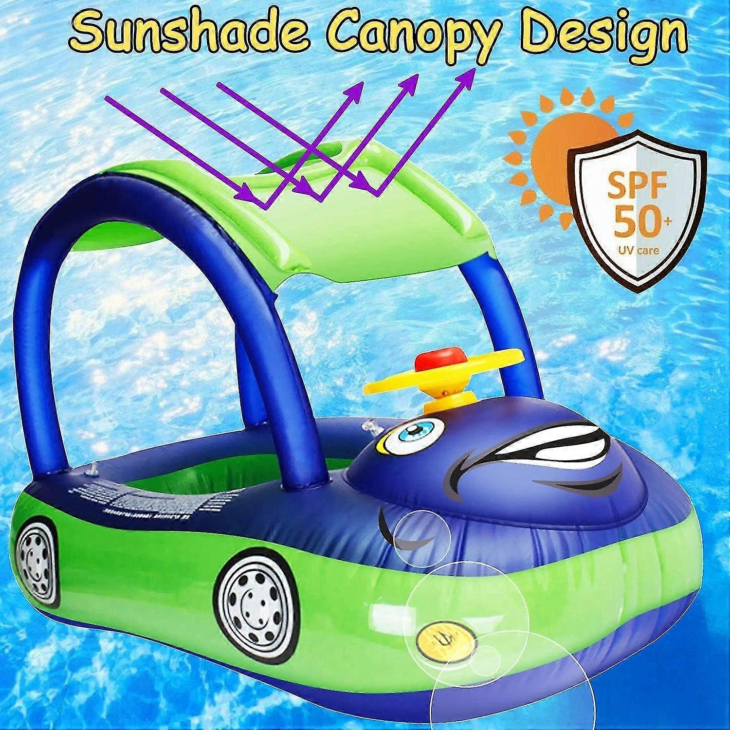 2024 New Baby Inflatable Pool Float with Canopy, Car Shaped Babies Swim ...