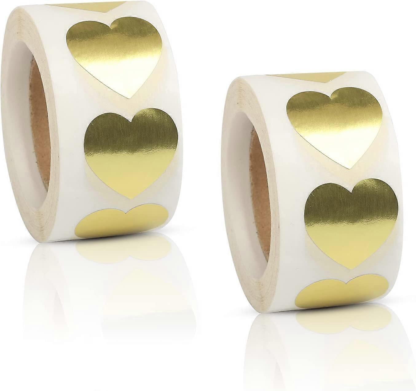 2 rolls 1000pcs Heart Sticker Roll Gold Love Heart Sealing Stickers ...