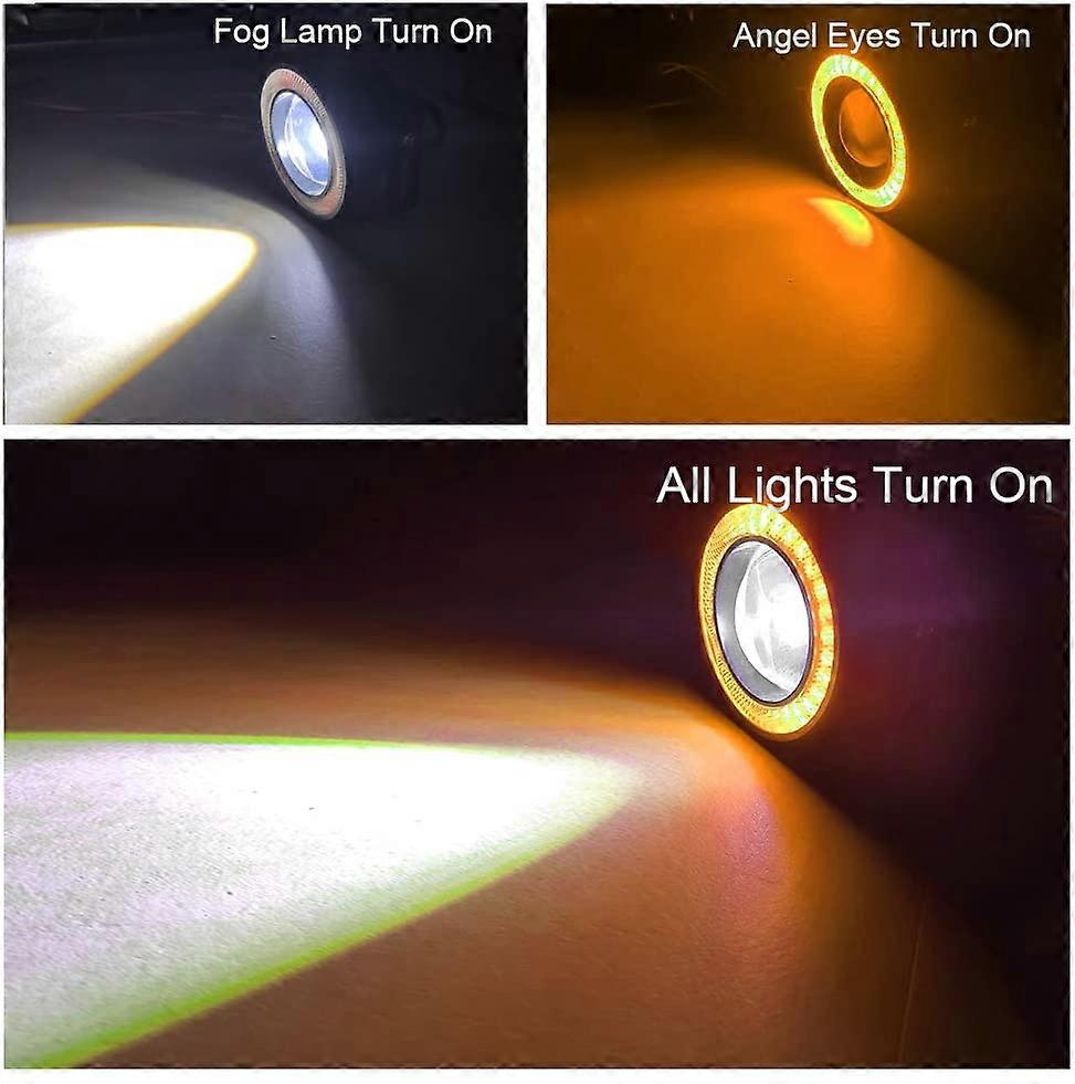 2PCS Super Bright 3" Universal Projector LED Fog Lights 12V 10W Amber COB Halo Angel Eyes Rings ...