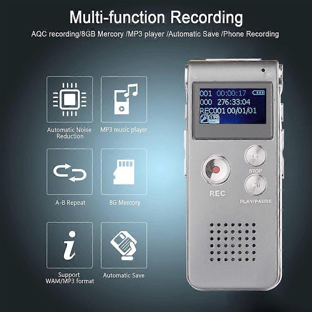 8GB Digital Voice Recorder, Voice Activated, MP3 Playback, USB, Mini ...