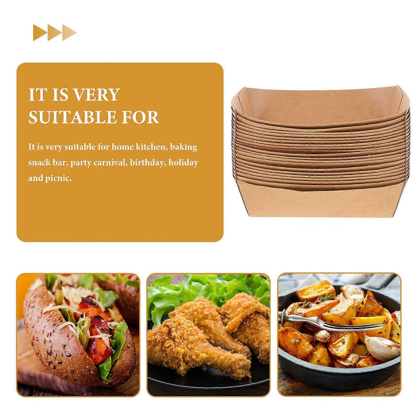100Pcs One-off Paper Food Holder Trays Oil Proof Snack Containers Hot ...