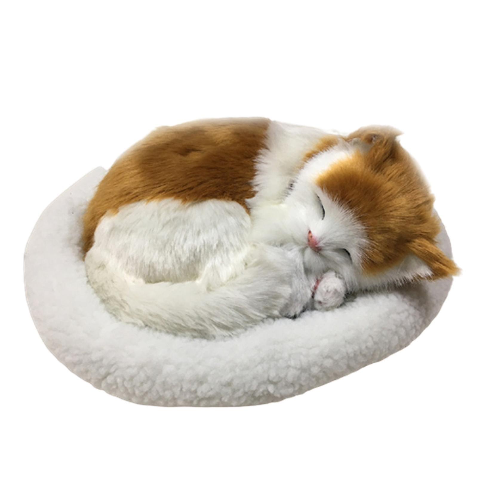 Cute Simulation Sleeping Cat/dog Plush Doll With Nest Breathing Fluffy ...