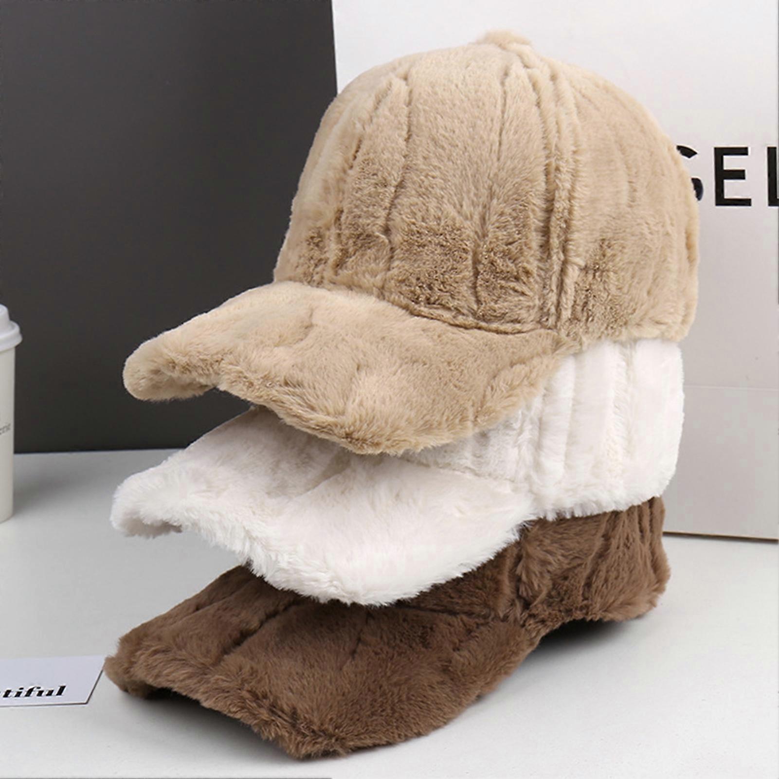 Fluffy Baseball Cap Wide Brim Design Solid Color UV-Proof Sun ...