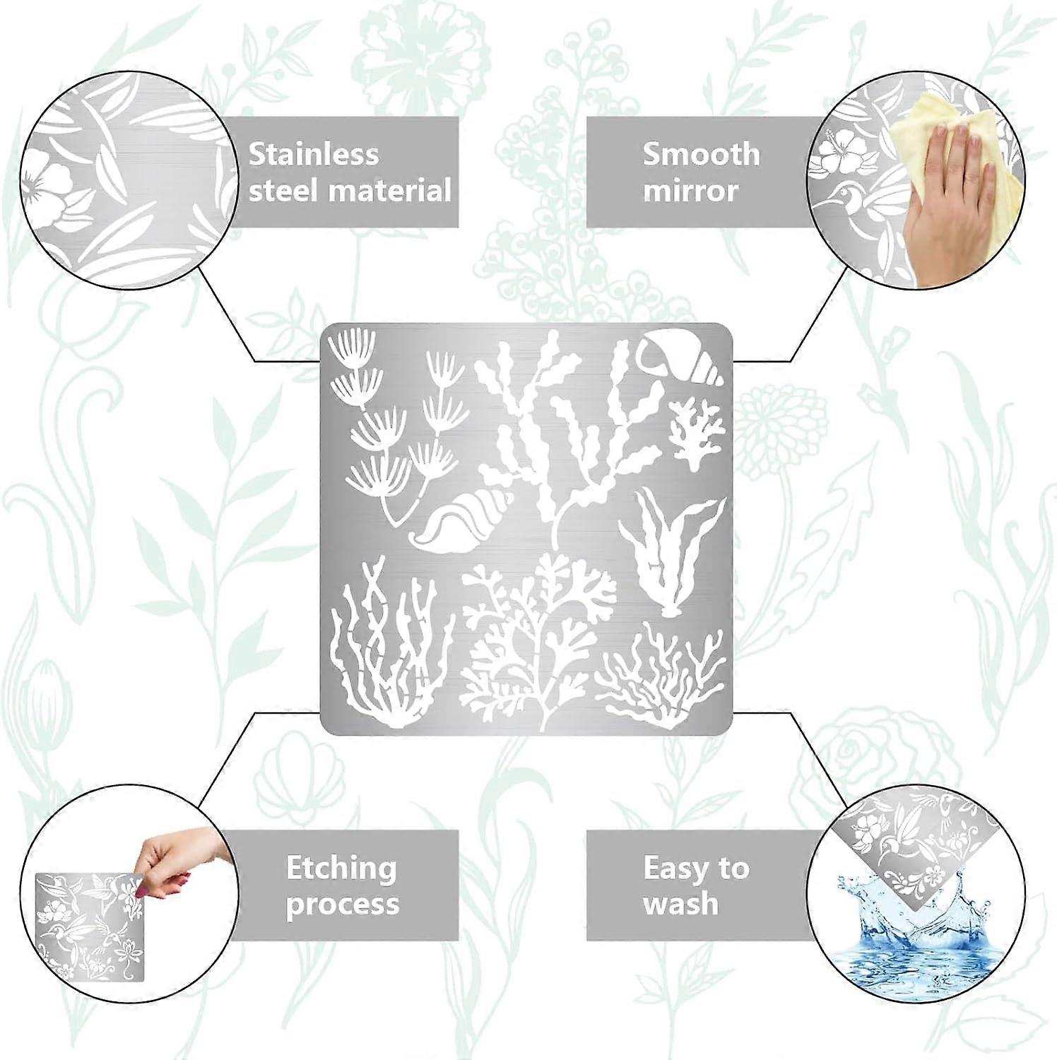 16 * 16cm Seaweed Stencils Ocean Creatures Stencil Metal Journal Stencil Shells Stencils ...