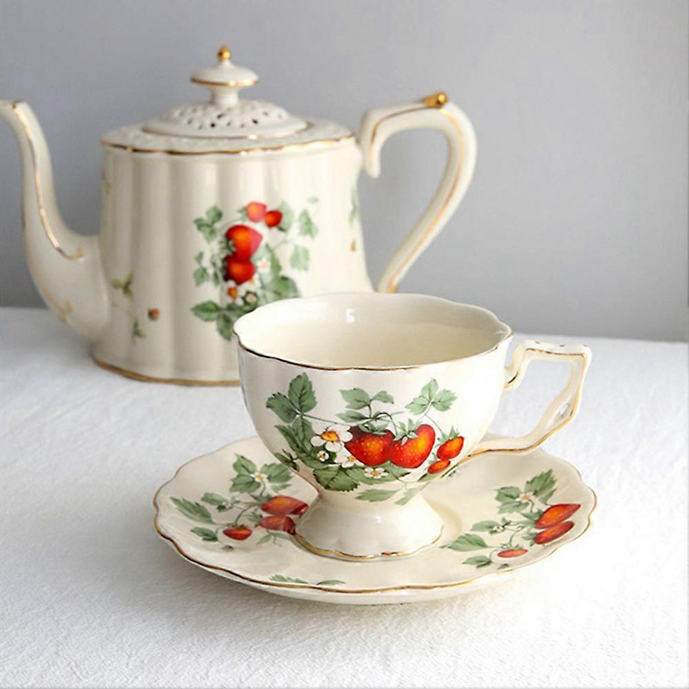 French Retro Teapot Coffee Cup Set Gold Edge Cup Saucer Flower Big ...