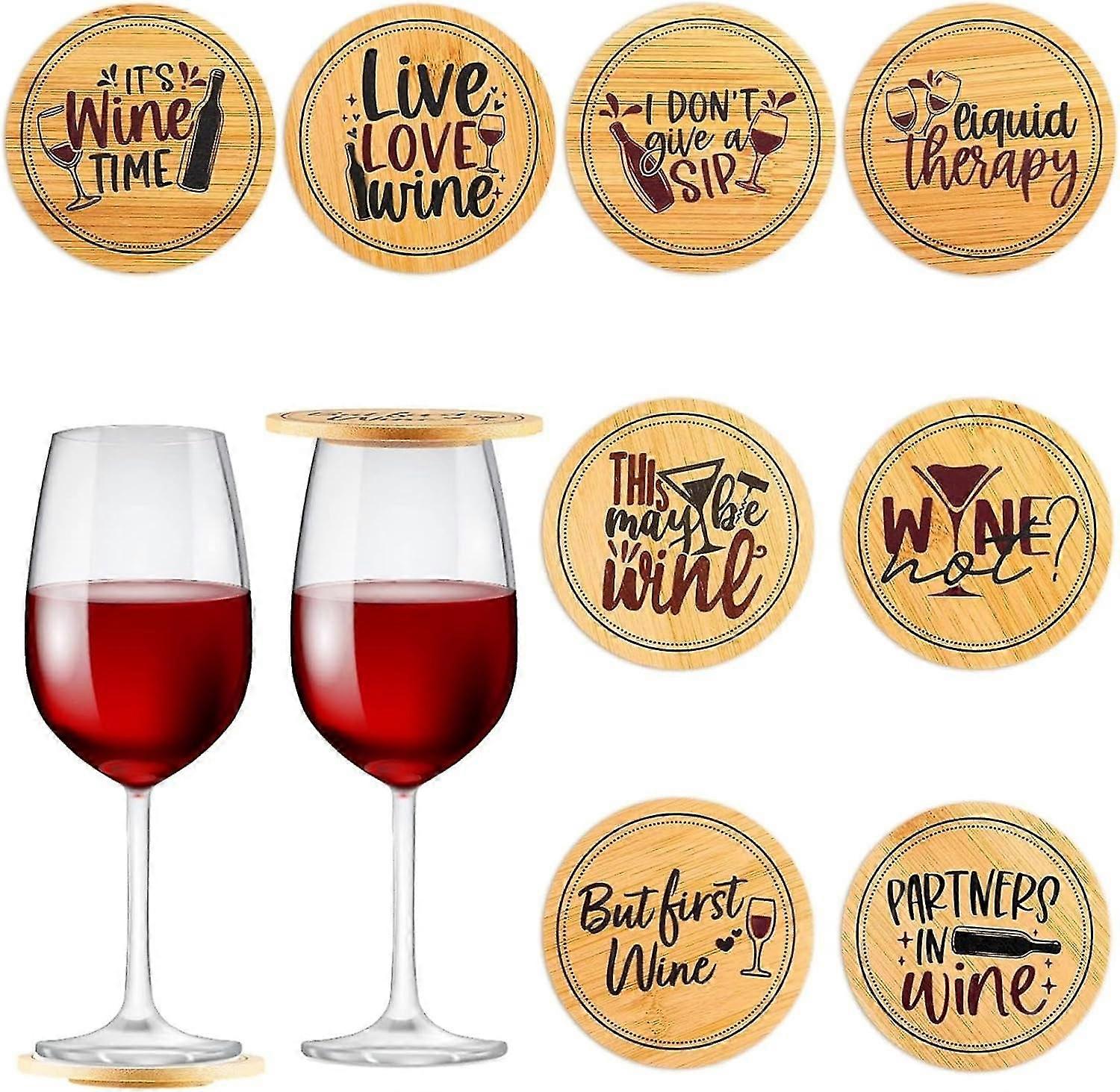 8Pcs Wine Glass Covers Funny Wood Wine Glass Topper, Wine Glass Covers ...