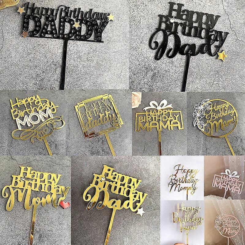 2021 New Happy Birthday Mommy Daddy Acrylic Cake Topper Gold Mirror ...