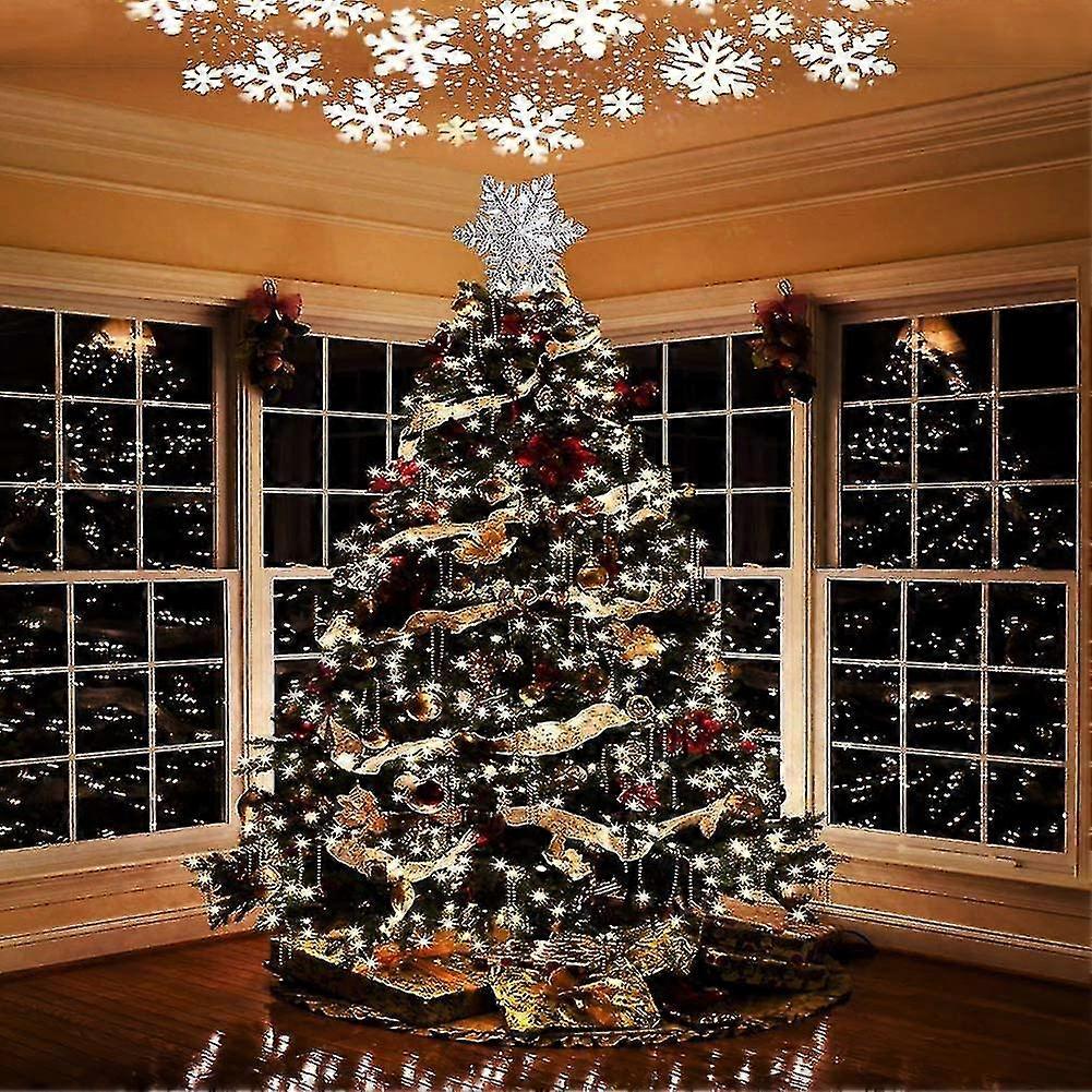 Christmas Tree Topper Lighted With Led Rotating Silver Snowflake ...