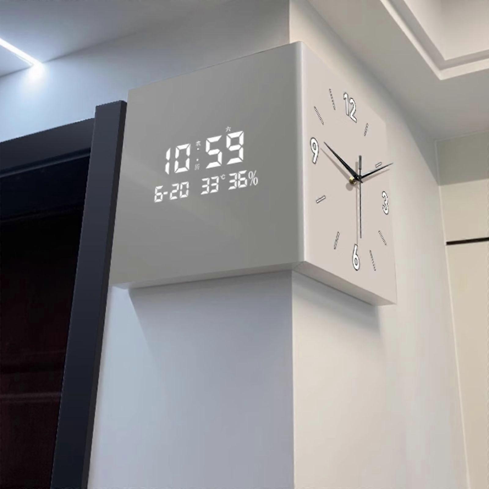 Modern Corner Wall Clock with Double Sided Display Digital and Hands ...