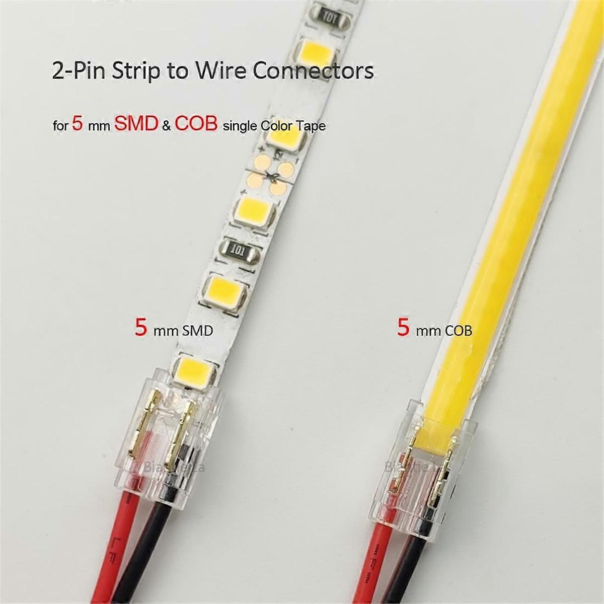 25PCS 2-Pin 5mm COB LED Strip Connector Kit for Strip-To-Wire and Strip ...