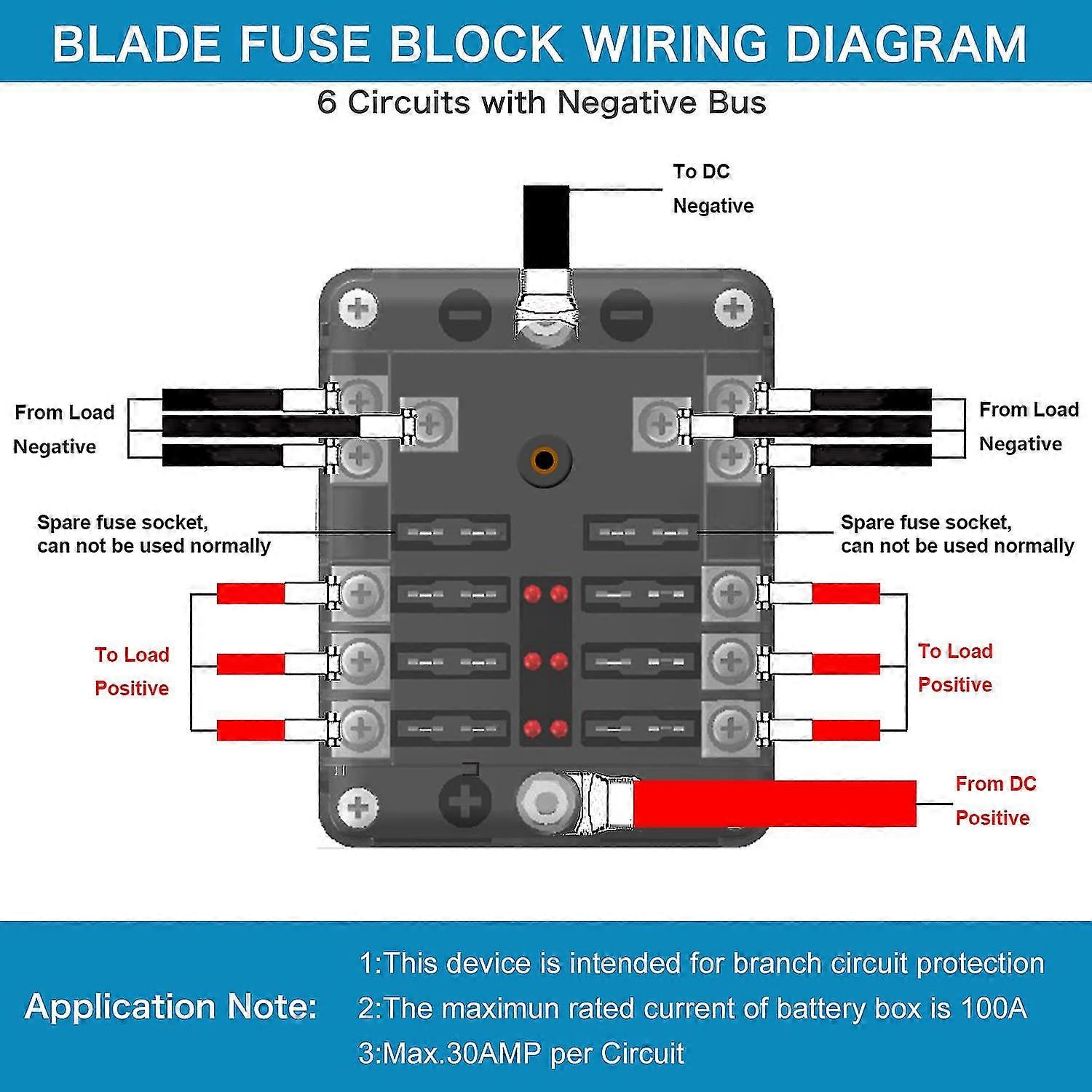 12 Volt Fuse Block, Waterproof 6 Way Fuse Box With 6 Ground Negative ...