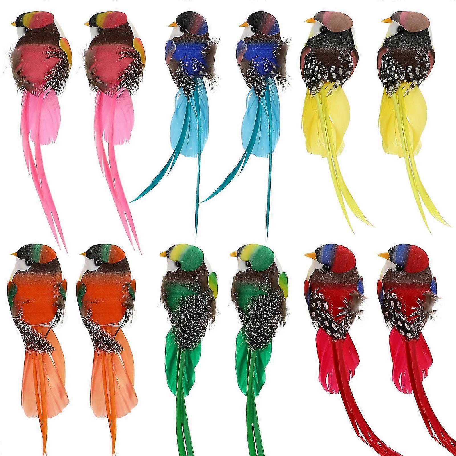 12 Pcs Simulated Birds Ornaments Lifelike Fake Bird Decorations ...
