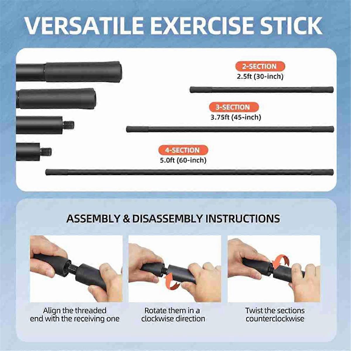 Yoga Stick 5 Ft Sturdy Steel Adjustable Stretching Stick for Mobility ...
