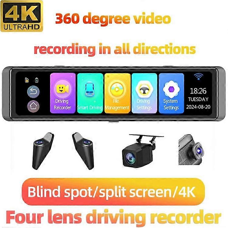 ADAS 12 Inch Full Screen Rearview Mirror Dash Cam 4 Channels 4K Ultra ...