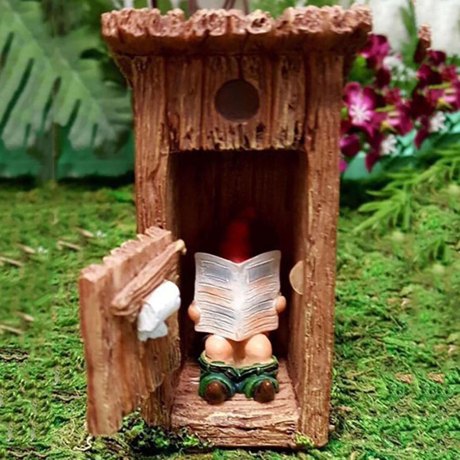 Reading Book Gnome Statue Forgot Closing Door Resin Funny Vivid Naughty ...