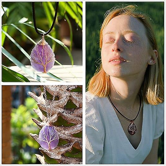7 Chakra Gemstone Healing Crystals Necklace Copper Wire Wrapped Natural ...