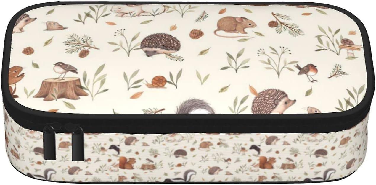 Nature Lovely Hedgehog Squirrel Birds Print Pencil Case Large Capacity ...