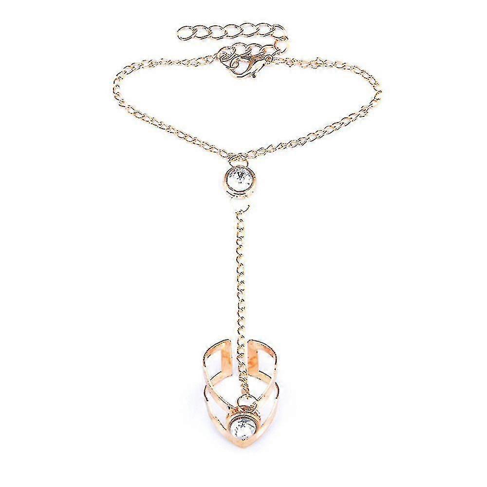 Women Wrist Chain Hand Back Chain Gold Crystal Ring Bracelet Jewelry ...