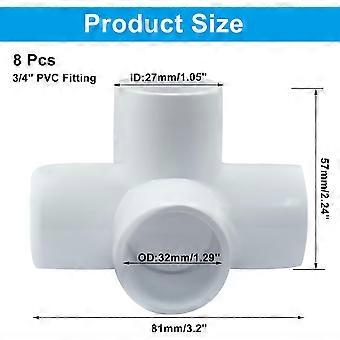 8 Pcs 3/4" PVC Pipe Fitting, 4 Way Elbow Pipe Connector Furniture Grade Corner Fittings PVC ...