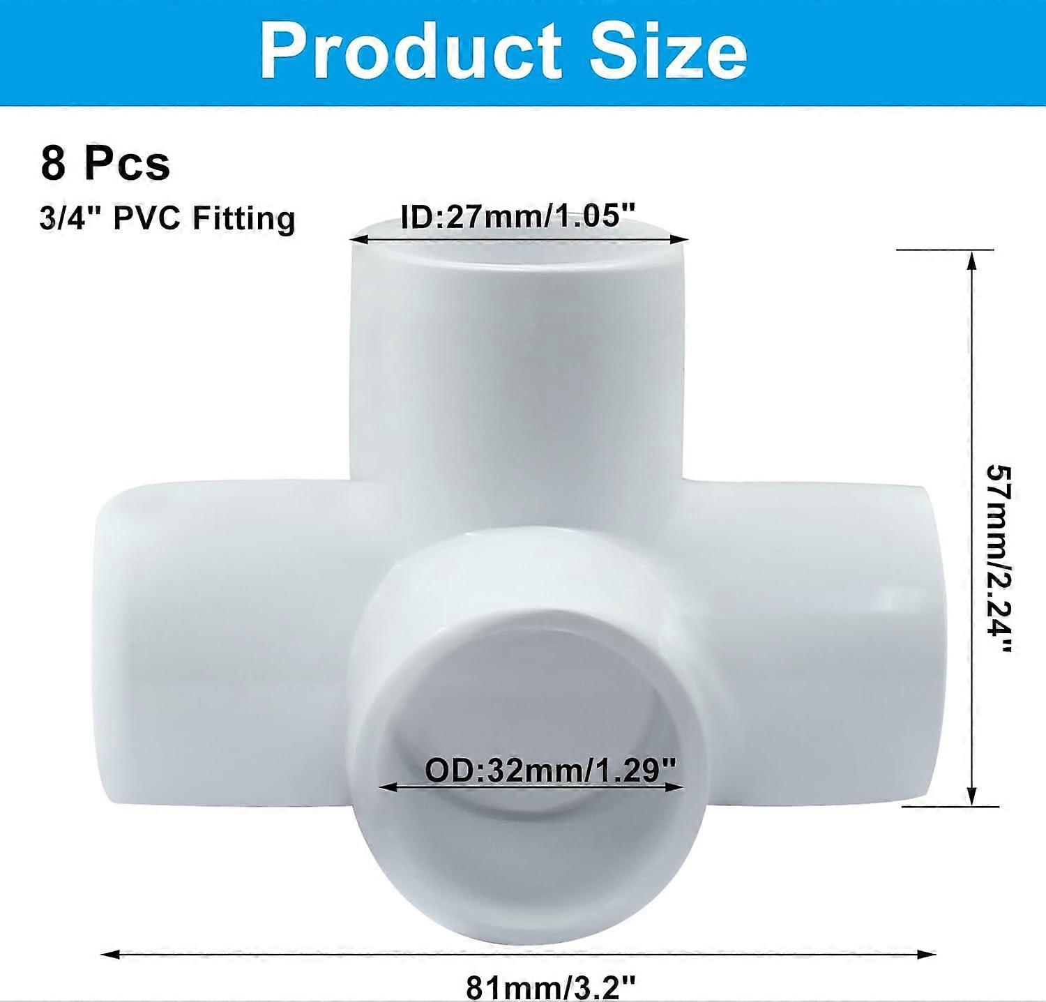 8 Pcs 3/4" PVC Pipe Fitting, 4 Way Elbow Pipe Connector Furniture Grade Corner Fittings PVC ...