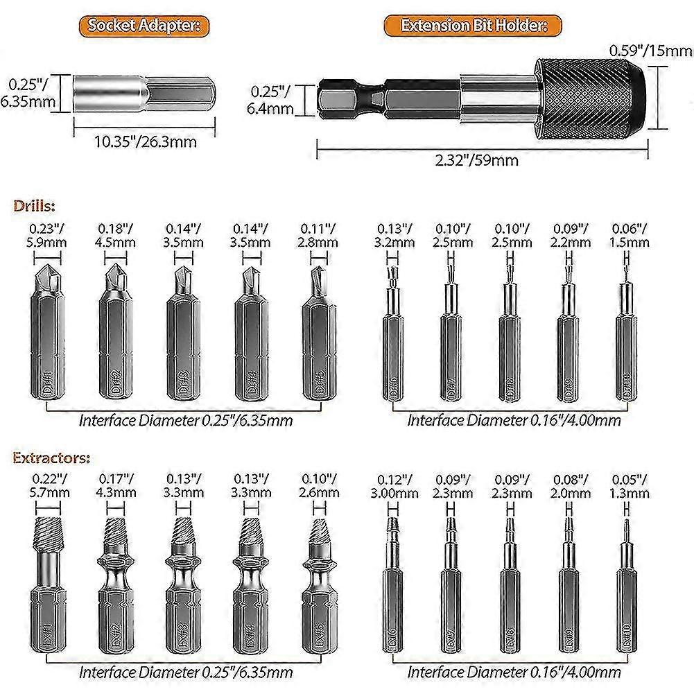Damaged Screw Extractor Set,22 Pcs Stripped Screw Extractor Kit, Hss ...