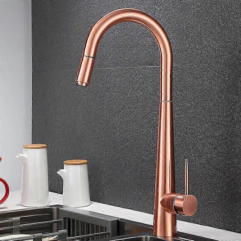 Brushed Gold Kitchen Faucet Single Hole Pull Out Spout Kitchen Sink ...