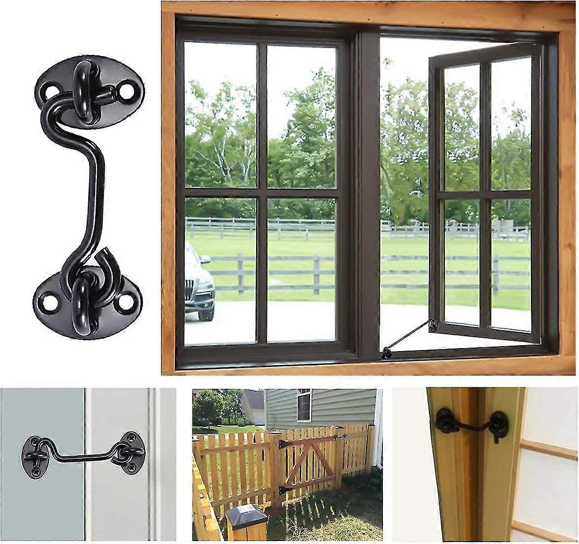 2 Piece Cabin Hook Door Latch Hook,Black Stainless Steel Door Hook Lock ...