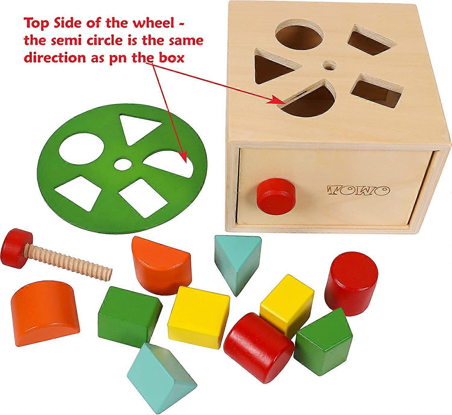 TOWO Wooden Shape Sorter - Sorting Box with Latch Lock - Rotating Wheel ...