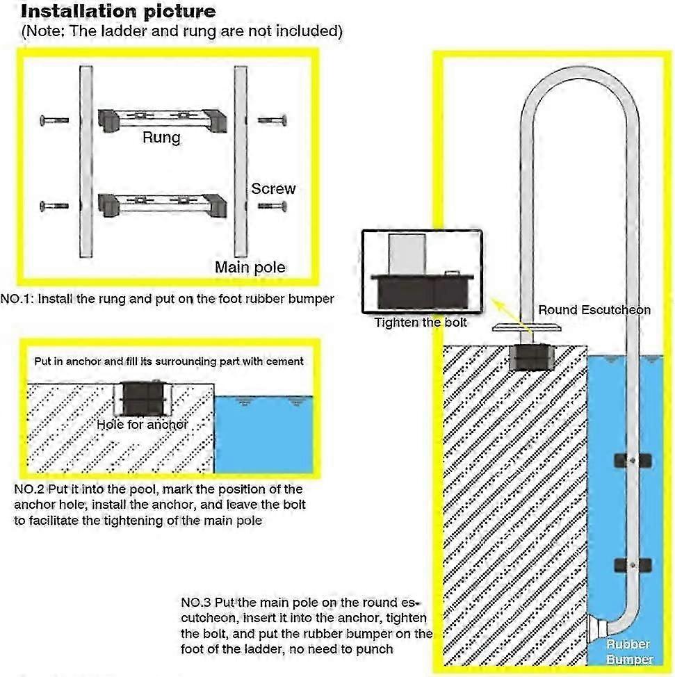 Pool Ladder Replacement Kit with Bolt and Rubber Ladder with Pool ...